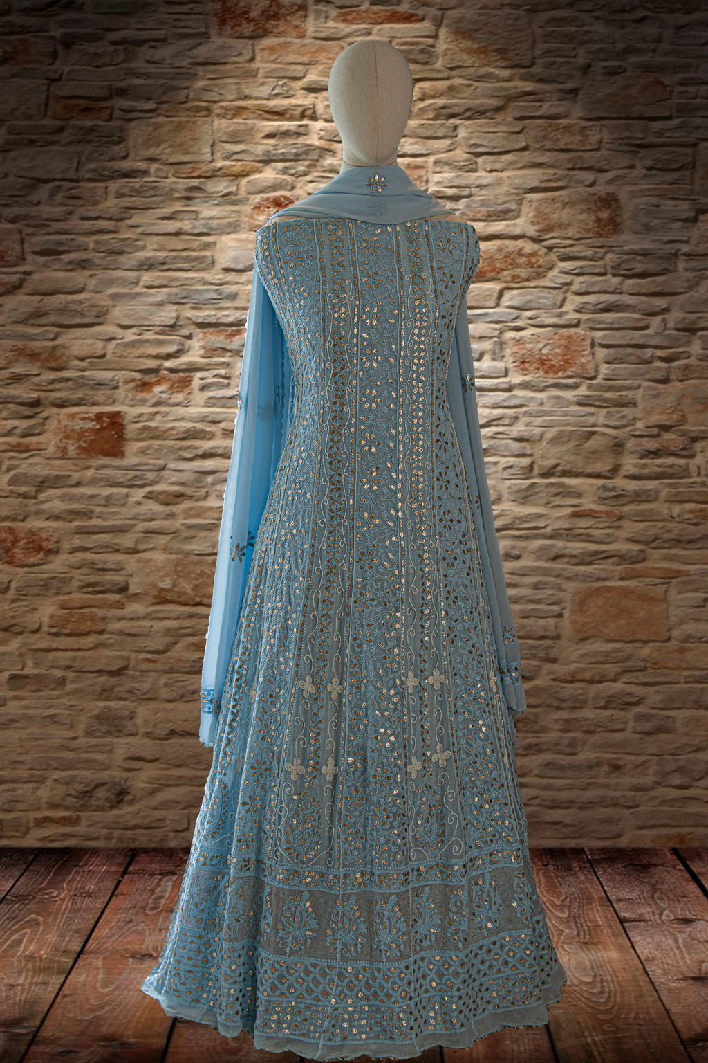 Powder Blue Chikankari Gotta Anarkali – Manjini