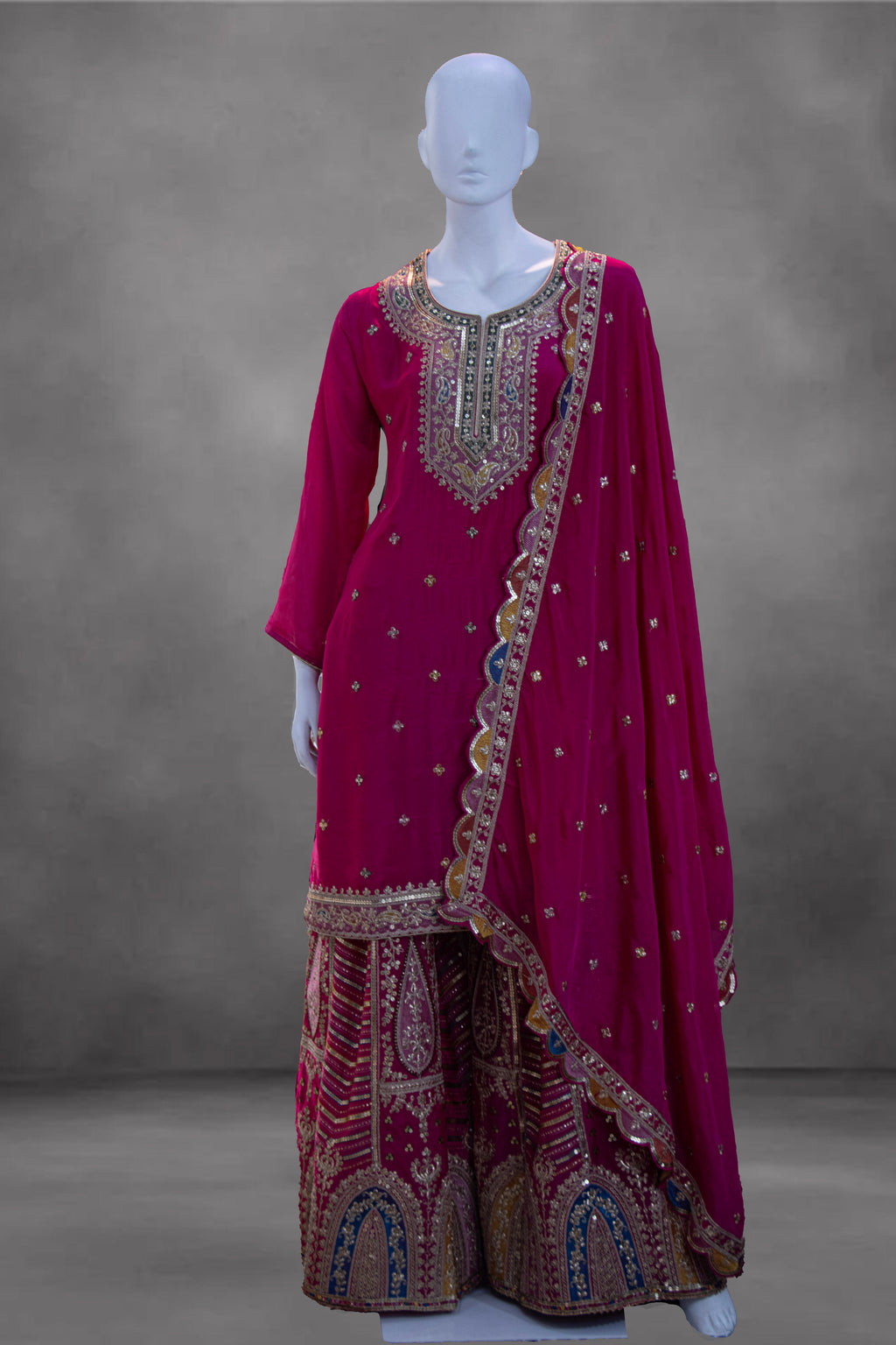 Magenta Chinnon Sharara Suit – Manjini