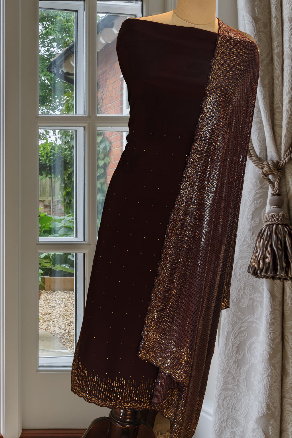 Brown Crepe Swarovski Suit – Manjini