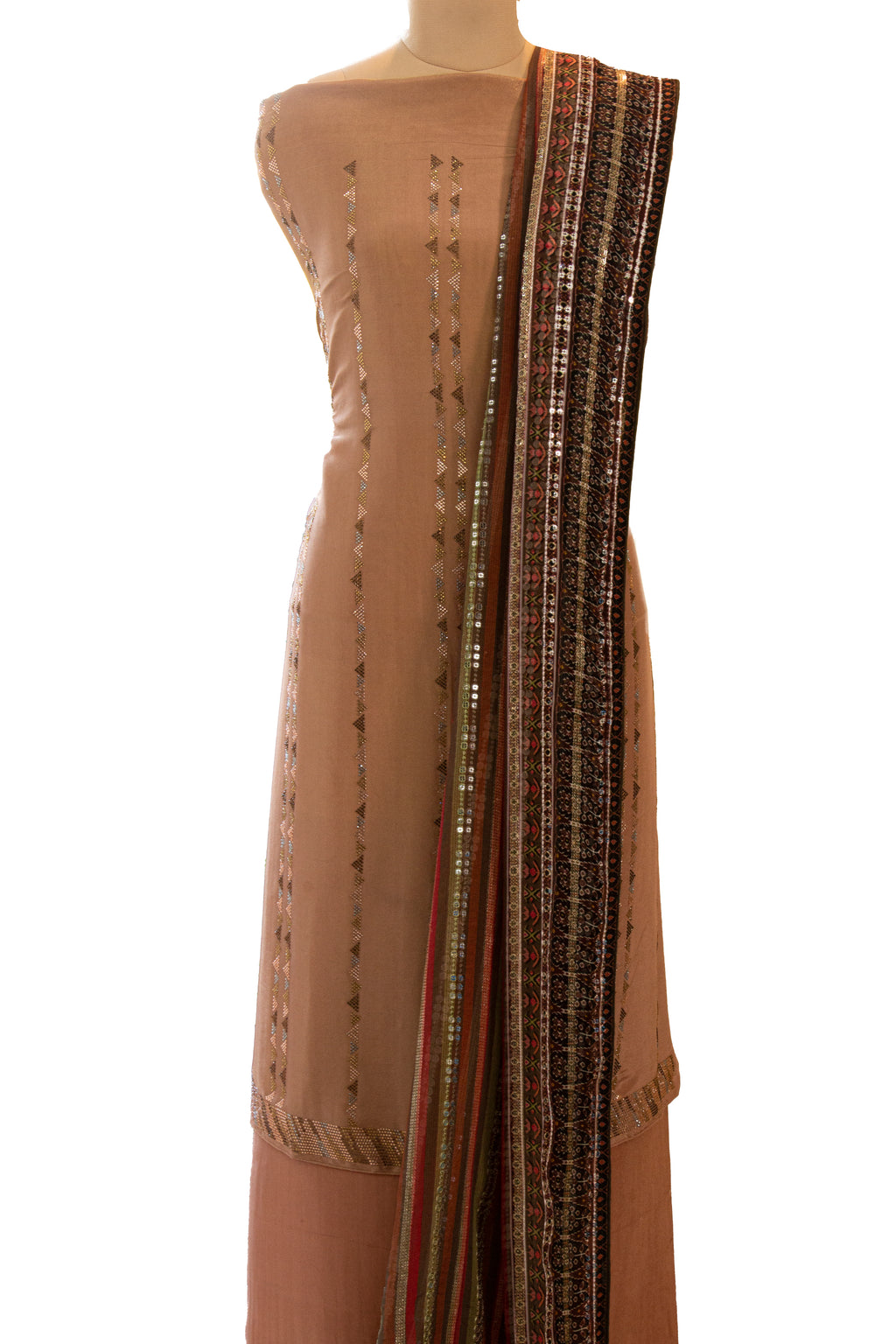 Dusty Peach Shimmer Opara Silk Suit – Manjini