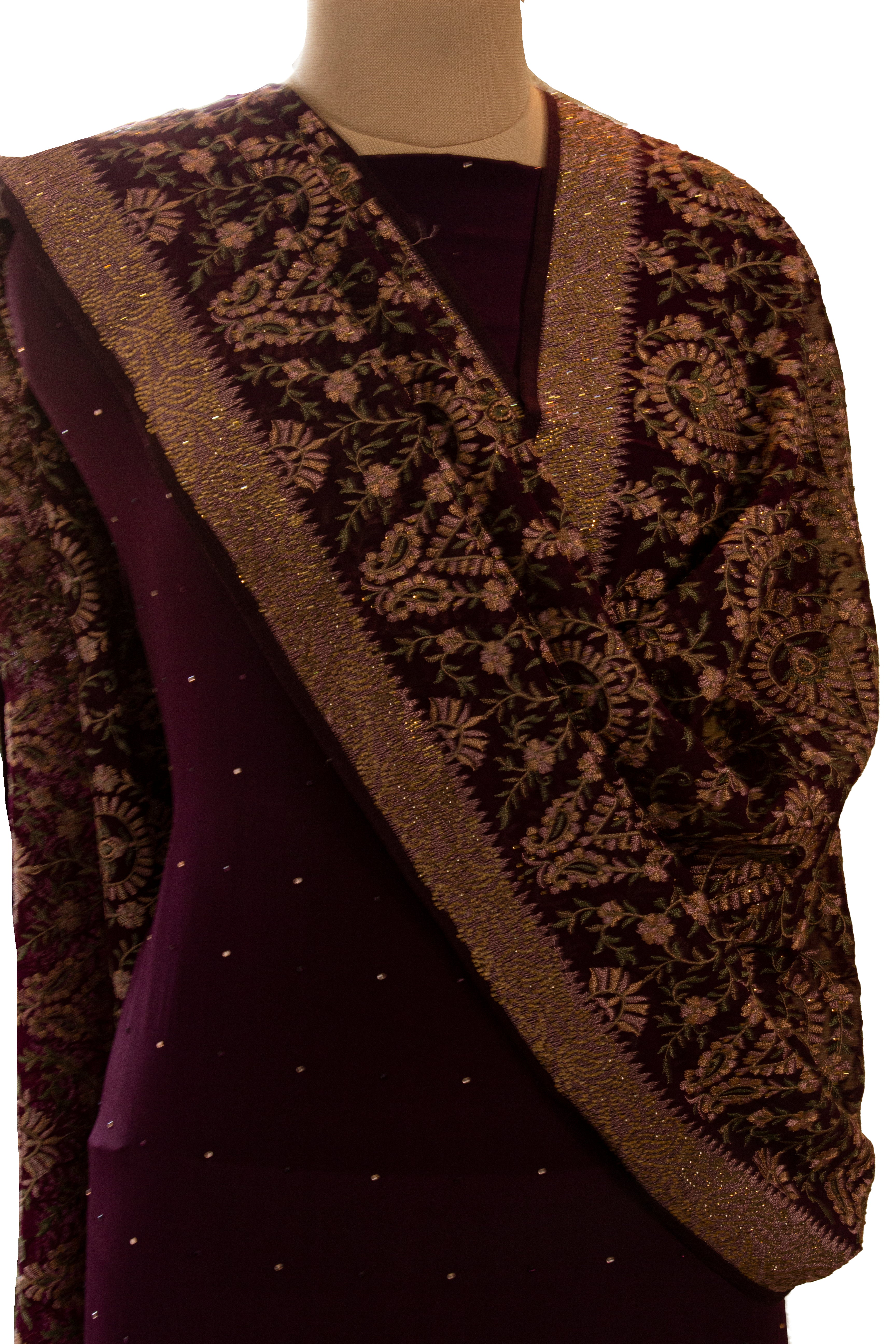Plum Crepe Multi Coloured Swarovski Suit – Manjini