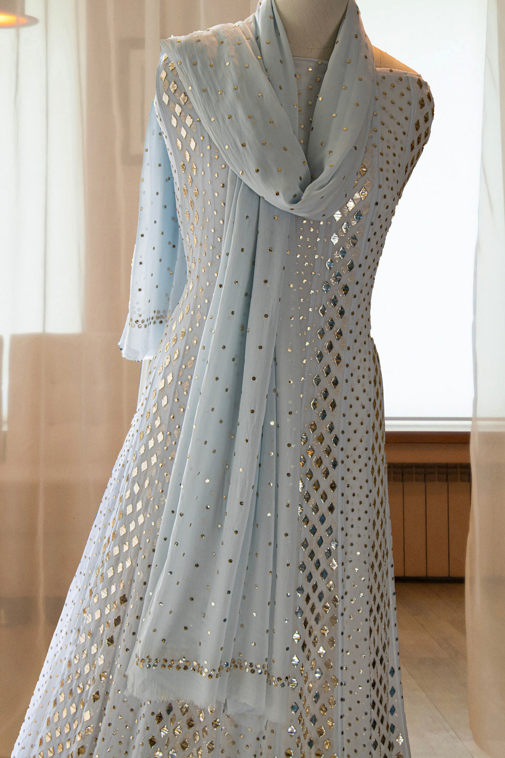 Powder Blue Kamdani Pitta Anarkali – Manjini